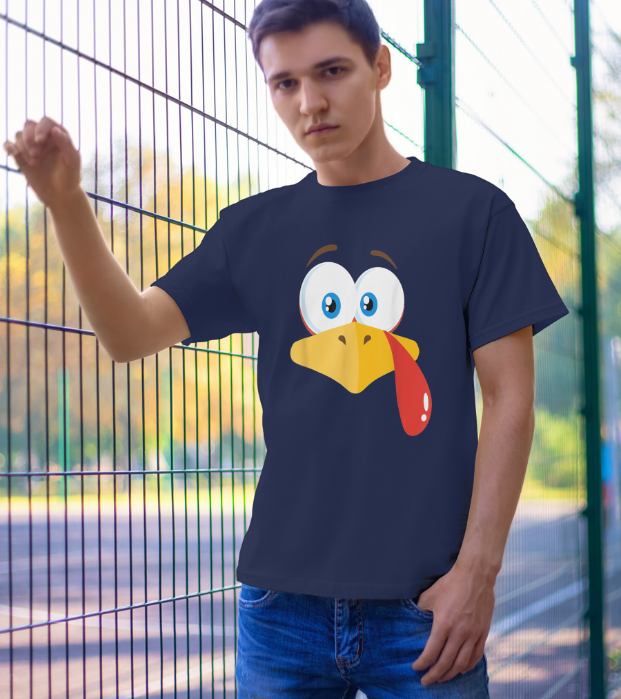 Turkey Face Pilgrim Funny Cartoon Eyes And Beak With Tongue T-Shirt