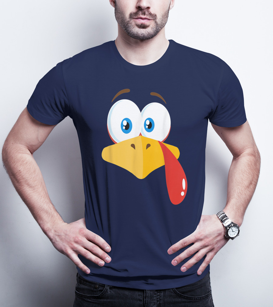Turkey Face Pilgrim Funny Cartoon Eyes And Beak With Tongue T-Shirt