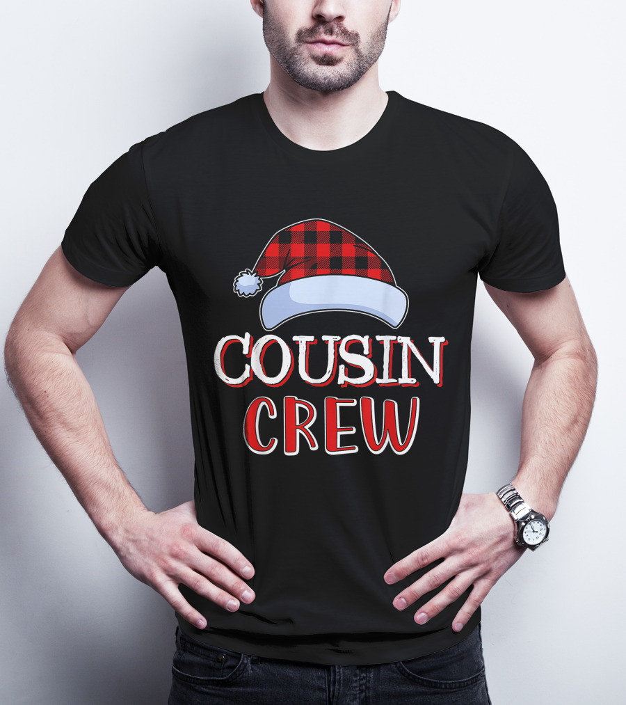Cousin Crew Plaid Santa Hat T-Shirt