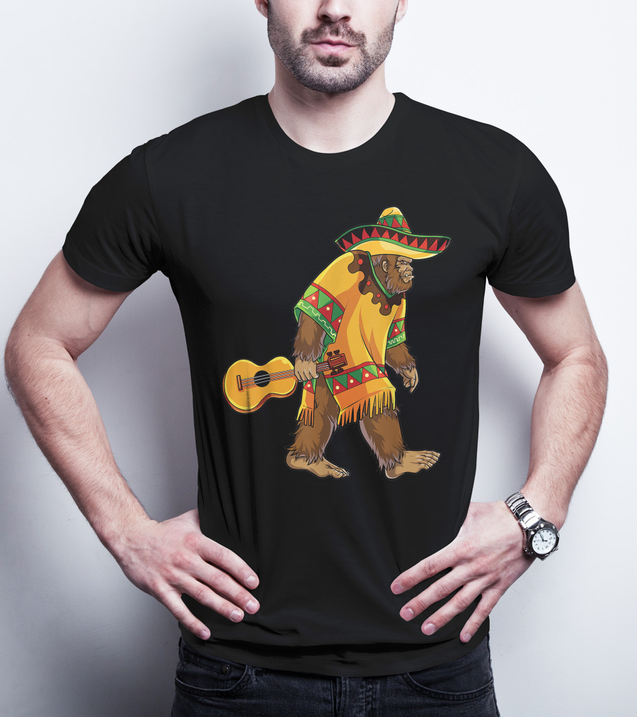 Bigfoot El Sasquatch Sombrero Guitar Cinco De Mayo Mexican T-Shirt