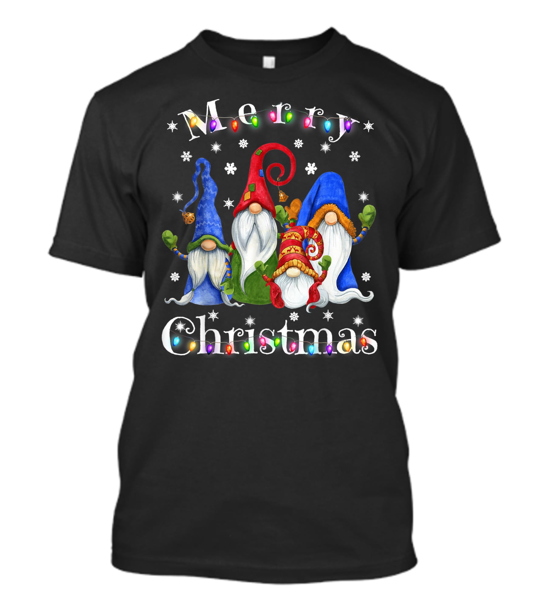 Merry Christmas Garden Gnome Festive Lights T-Shirt
