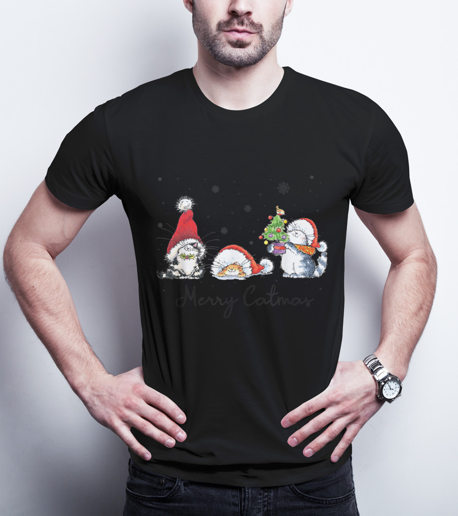 Cats In Santa Hats With Merry Catmas For Cat Lovers T-Shirt