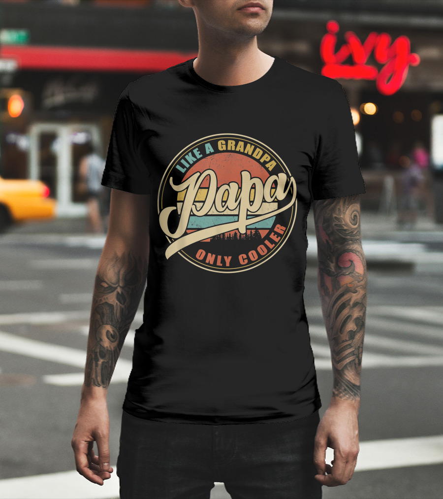 Papa Like A Grandpa Only Cooler Mens Vintage Retro T-Shirt