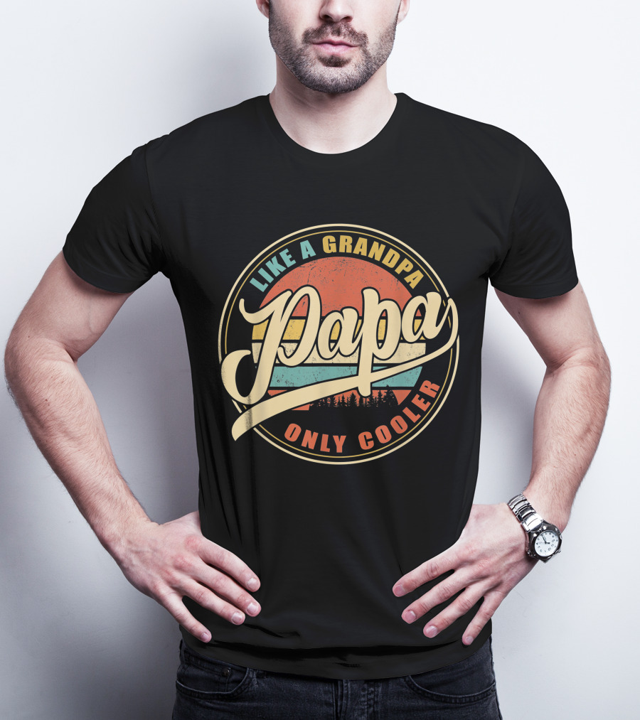 Papa Like A Grandpa Only Cooler Mens Vintage Retro T-Shirt