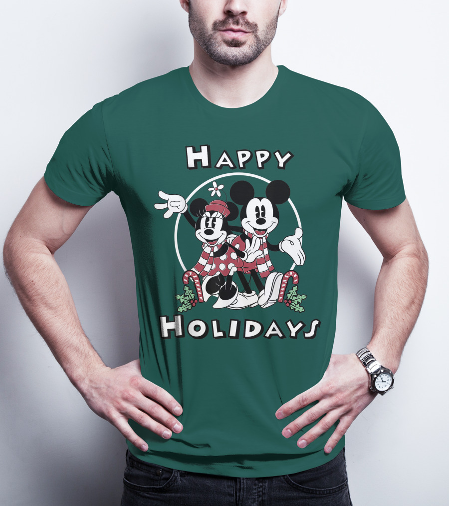 Disney Mickey And Minnie Mouse Happy Holidays Christmas Cheer T-Shirt