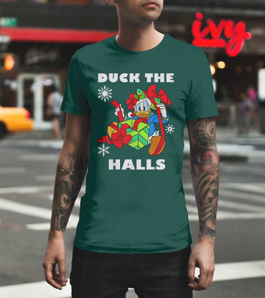 Disney Donald Duck The Halls Christmas Presents Snowflakes T-Shirt