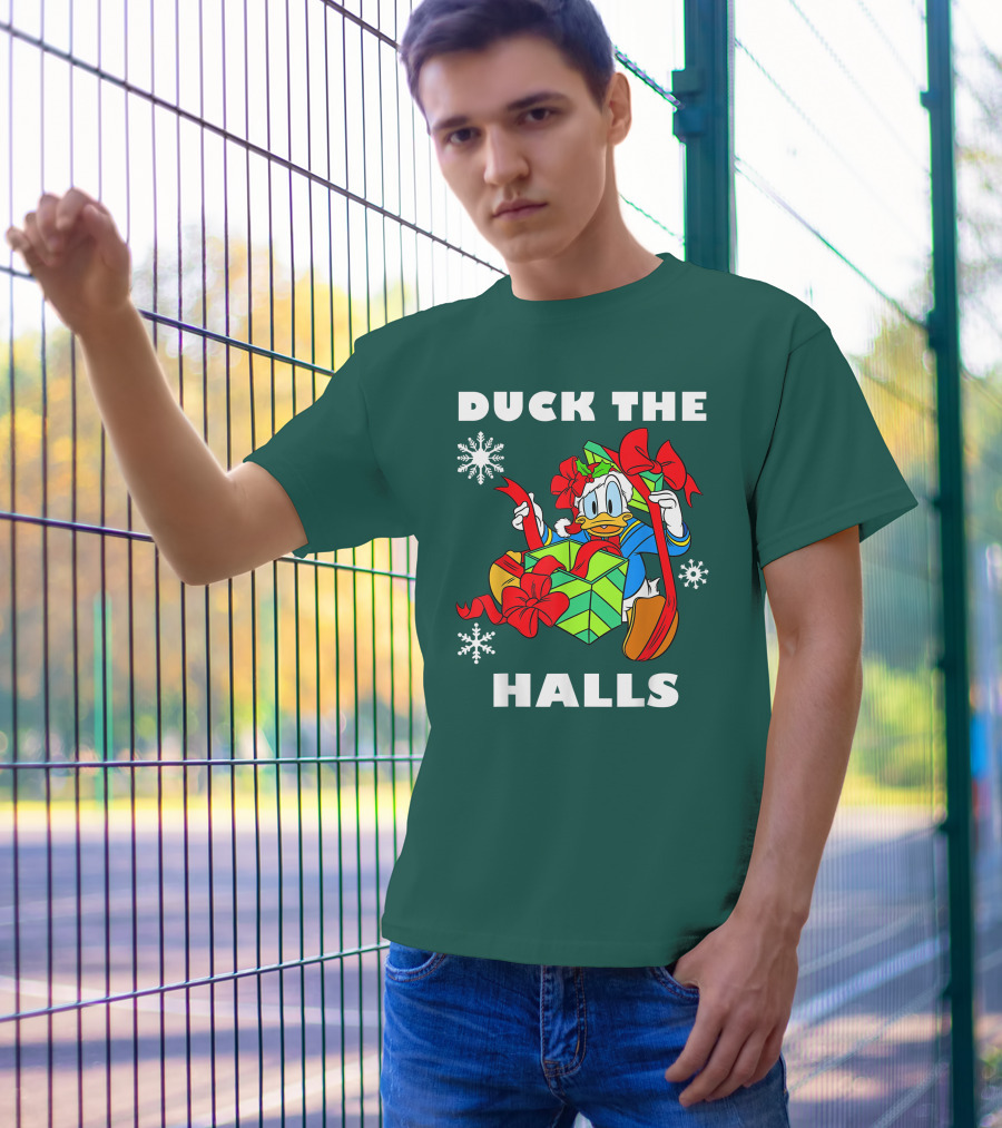 Disney Donald Duck The Halls Christmas Presents Snowflakes T-Shirt