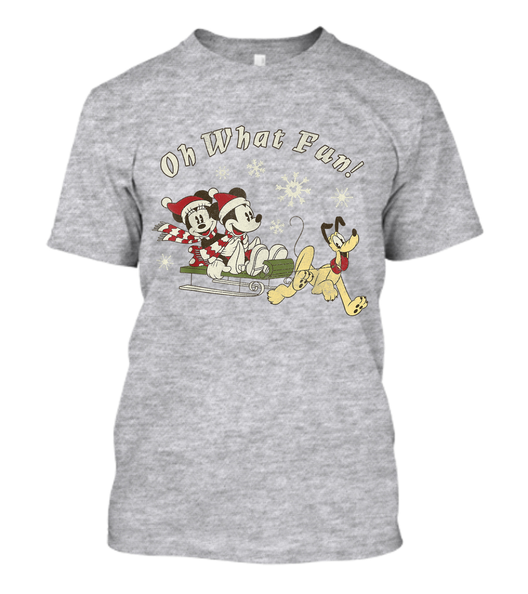 Oh What Fun Mickey Minnie Pluto Christmas Sled T-Shirt