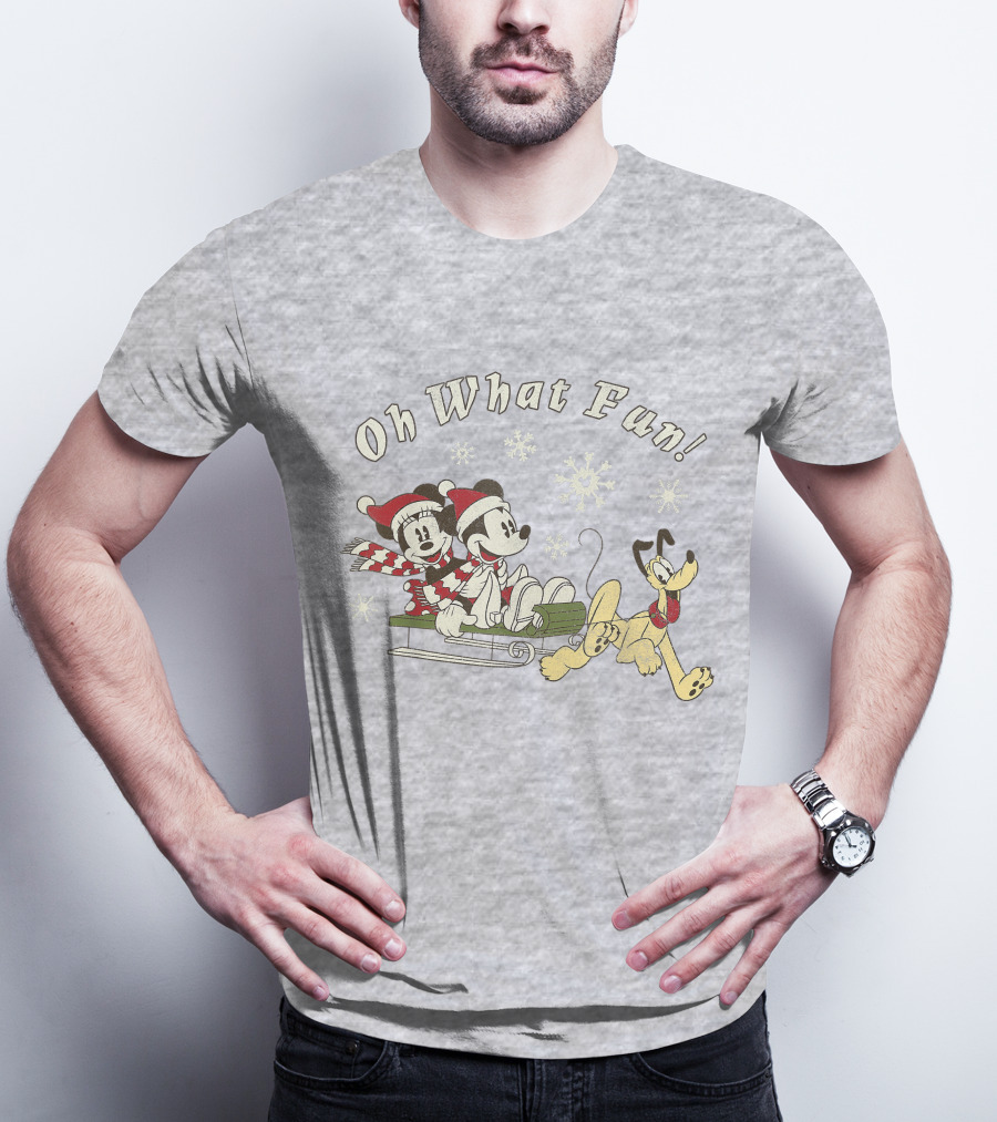 Oh What Fun Mickey Minnie Pluto Christmas Sled T-Shirt