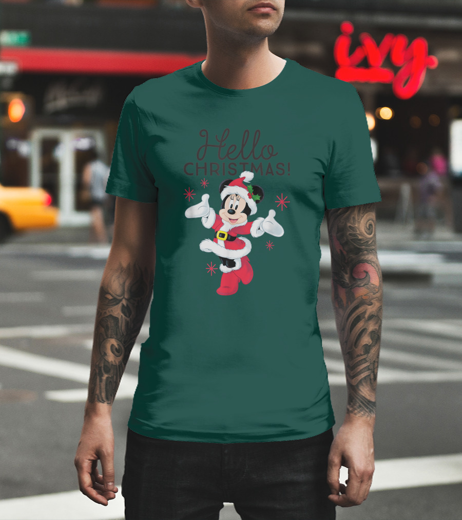 Disney Minnie Mouse Hello Christmas Holiday Santa T-Shirt