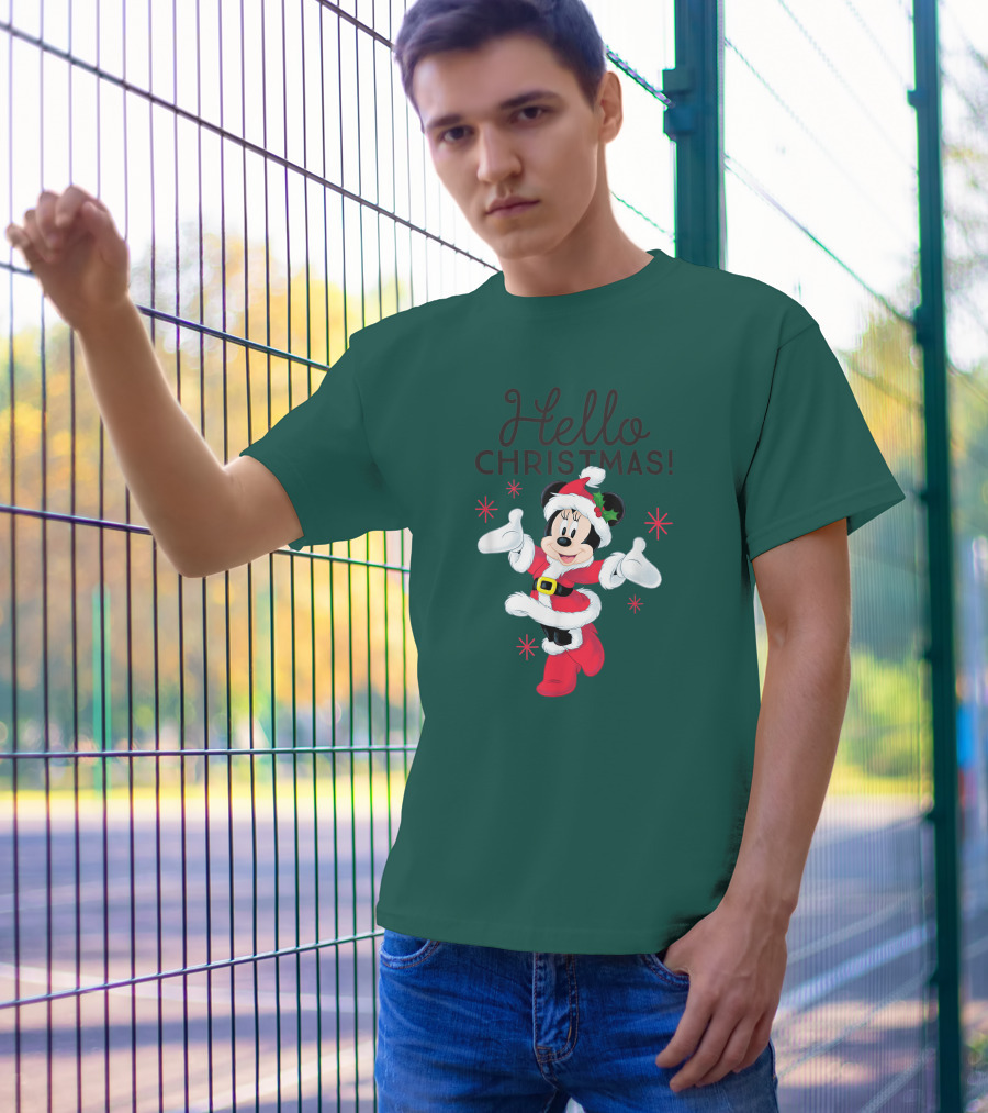 Disney Minnie Mouse Hello Christmas Holiday Santa T-Shirt