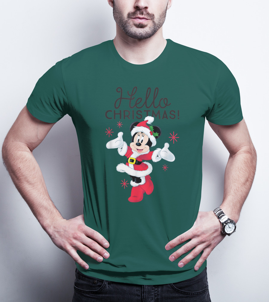 Disney Minnie Mouse Hello Christmas Holiday Santa T-Shirt