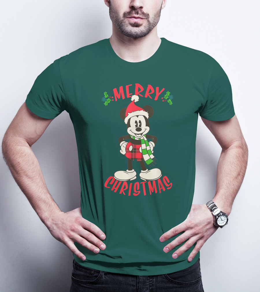 Disney Vintage Merry Christmas Mickey Mouse Holiday T-Shirt