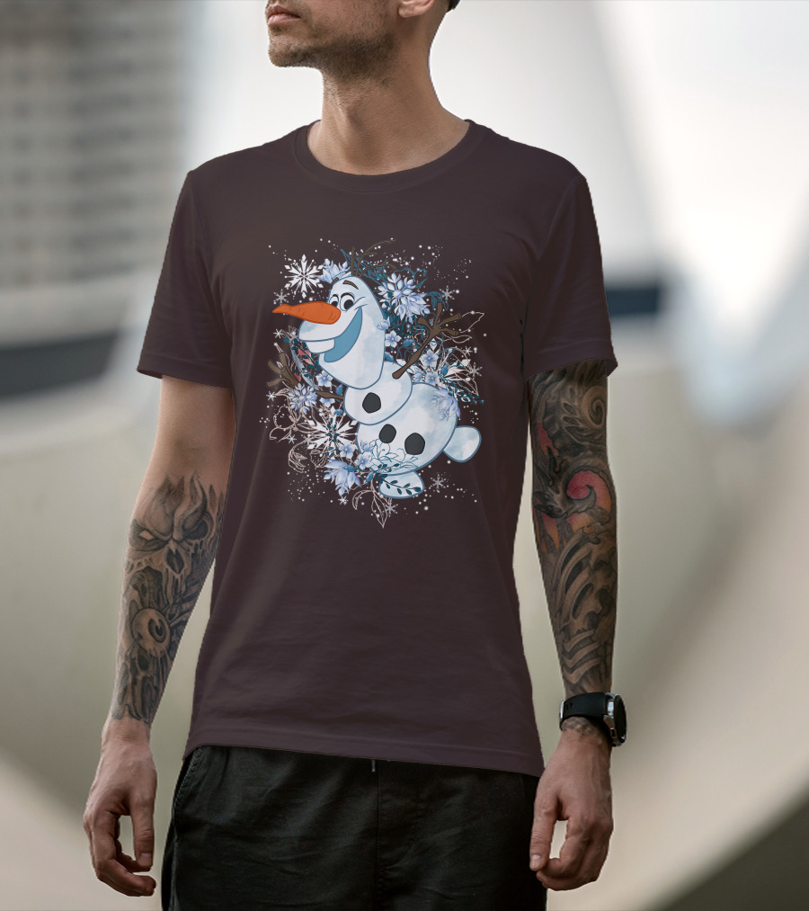 Olaf Dancing Surrounded By Snowflakes And Flowers From Disney Frozen T-Shirt