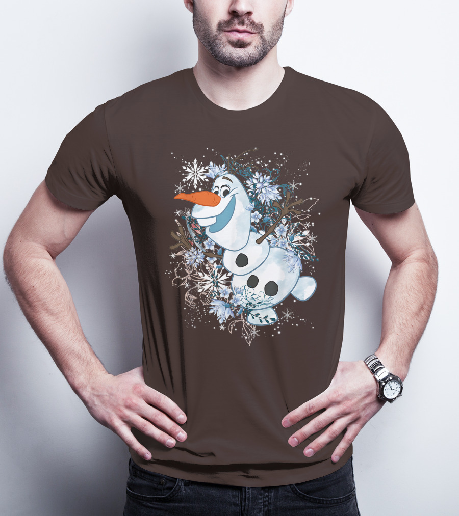 Olaf Dancing Surrounded By Snowflakes And Flowers From Disney Frozen T-Shirt