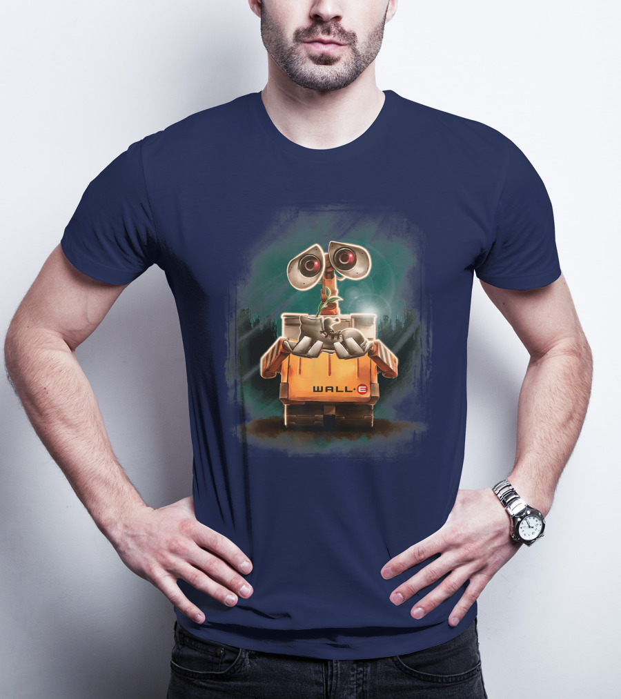Wall E Holding Plant In Shoe On Starry Night Background Disney Pixar T-Shirt