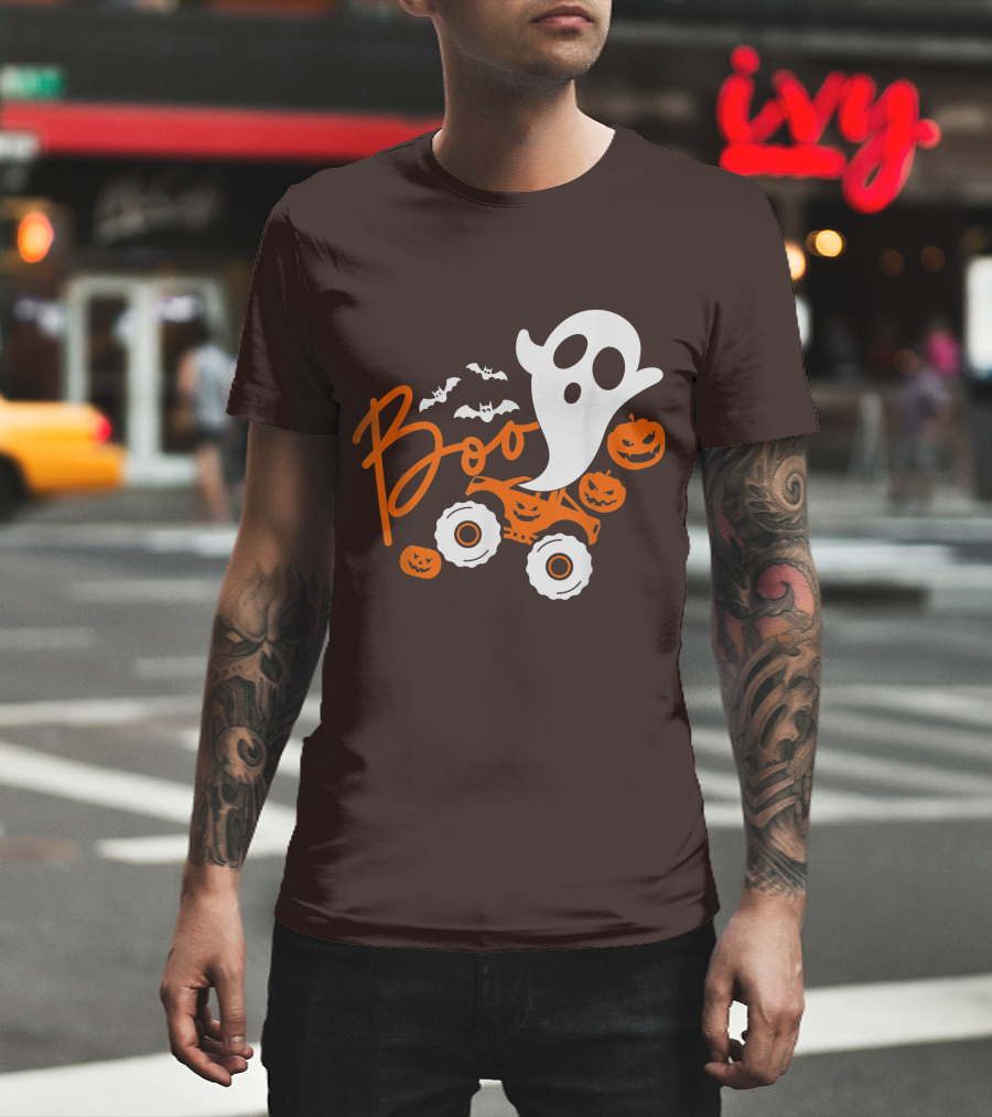 Boo Ghost Monster Truck Halloween Pumpkin Bats T-Shirt