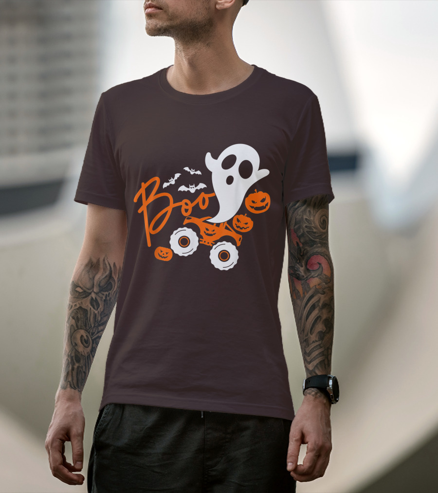 Boo Ghost Monster Truck Halloween Pumpkin Bats T-Shirt