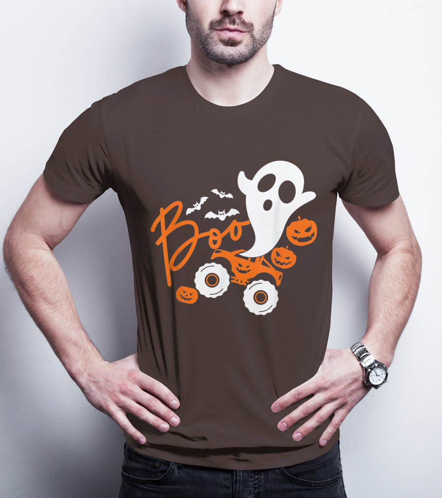 Boo Ghost Monster Truck Halloween Pumpkin Bats T-Shirt
