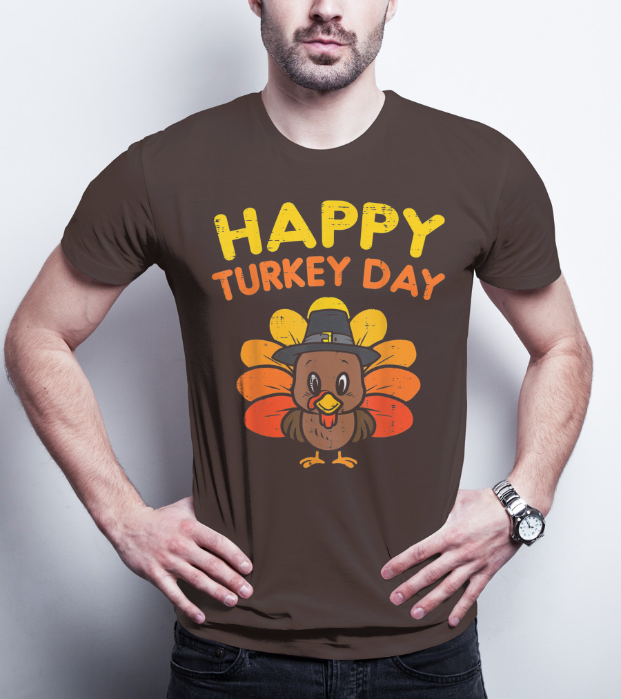 Happy Turkey Day Cute Thanksgiving Pilgrim Turkey T-Shirt