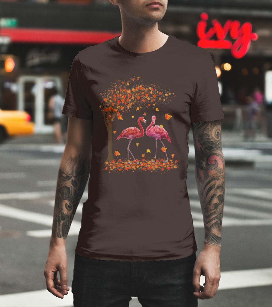 It's Fall Y'all Flamingo Autumn Leaves And Pink Flamingos T-Shirt