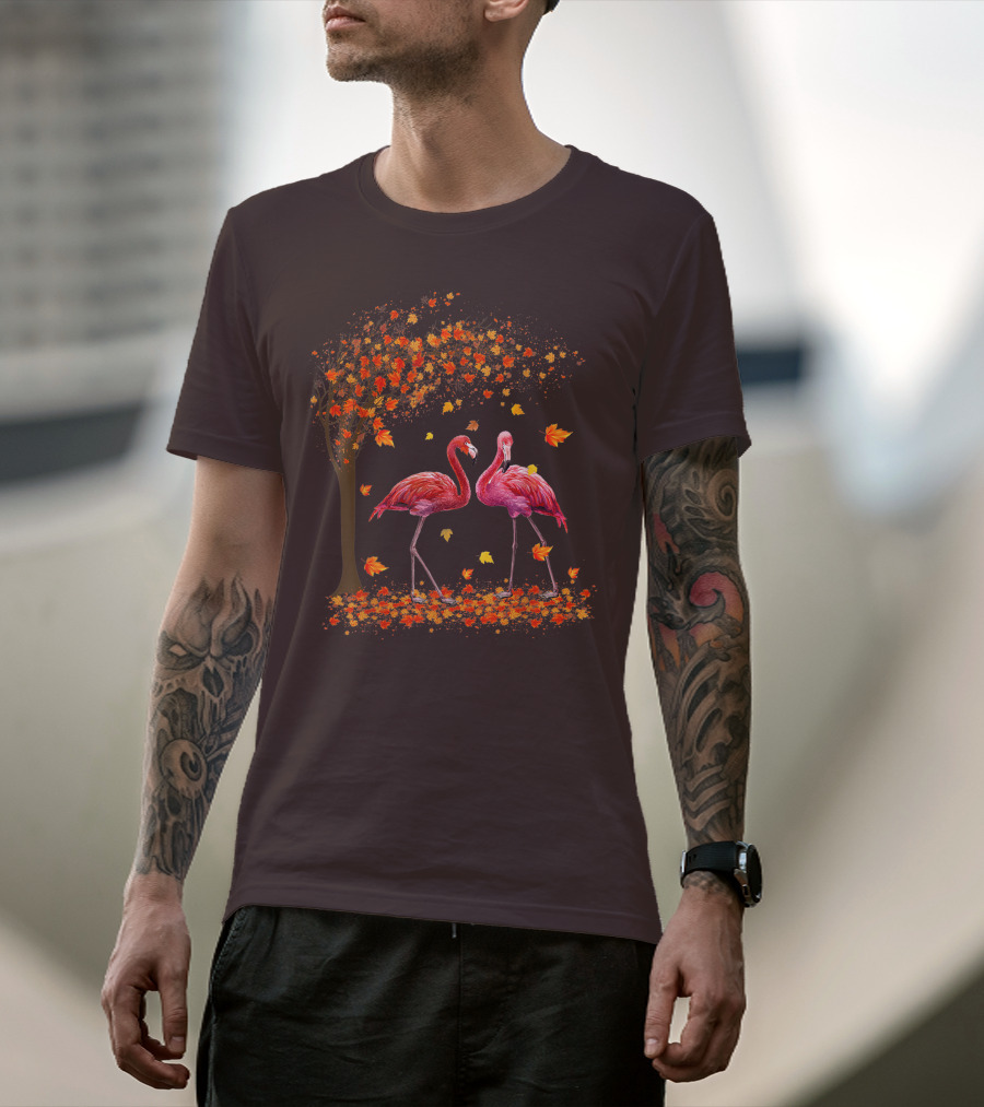 It's Fall Y'all Flamingo Autumn Leaves And Pink Flamingos T-Shirt