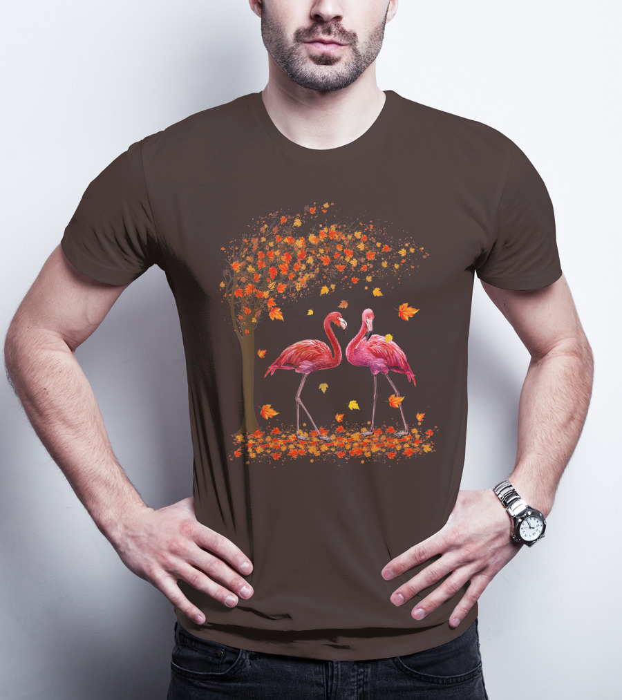 It's Fall Y'all Flamingo Autumn Leaves And Pink Flamingos T-Shirt