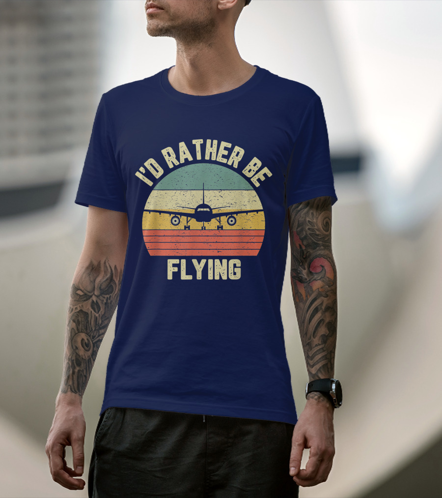 I'd Rather Be Flying Airplane Vintage Sunset Pilot Humor T-Shirt