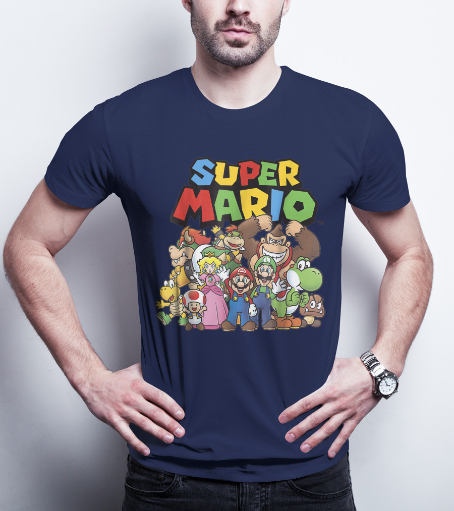 Super Mario Funny Full Cast Group Characters Bowser Donkey Kong Yoshi Luigi Princess Peach Toad T-Shirt