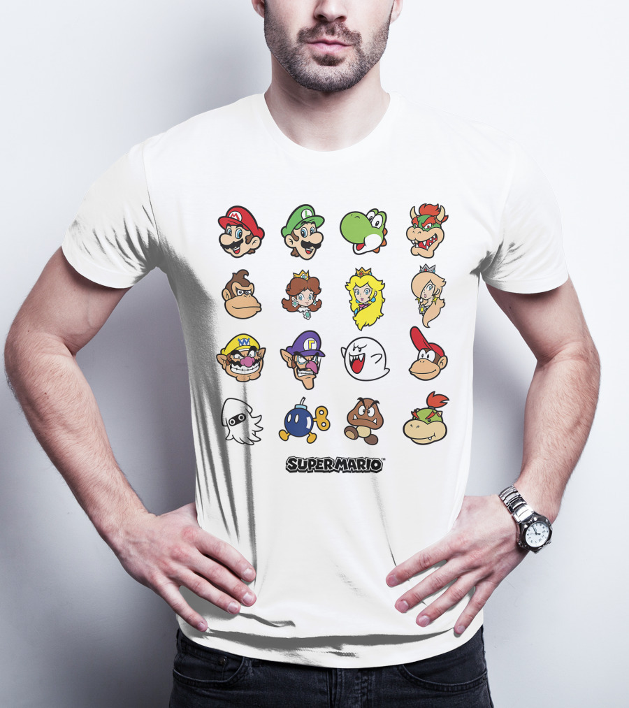 Super Mario Luigi Yoshi Bowser Peach Daisy Wario Waluigi Boo Donkey Kong Nintendo Characters T-Shirt