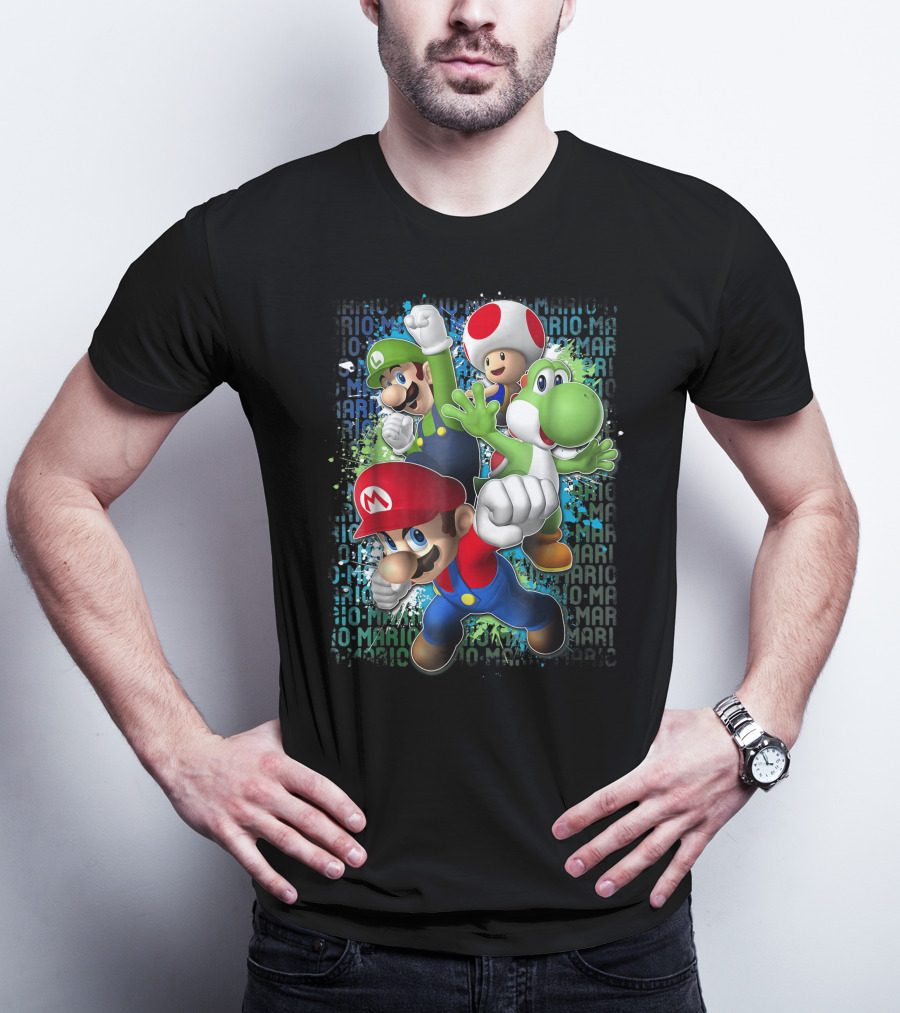 Super Mario Luigi Toad Yoshi Paint Splatter Action T-Shirt