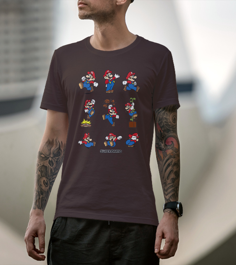 Super Mario All The Moves Funny Action Series T-Shirt