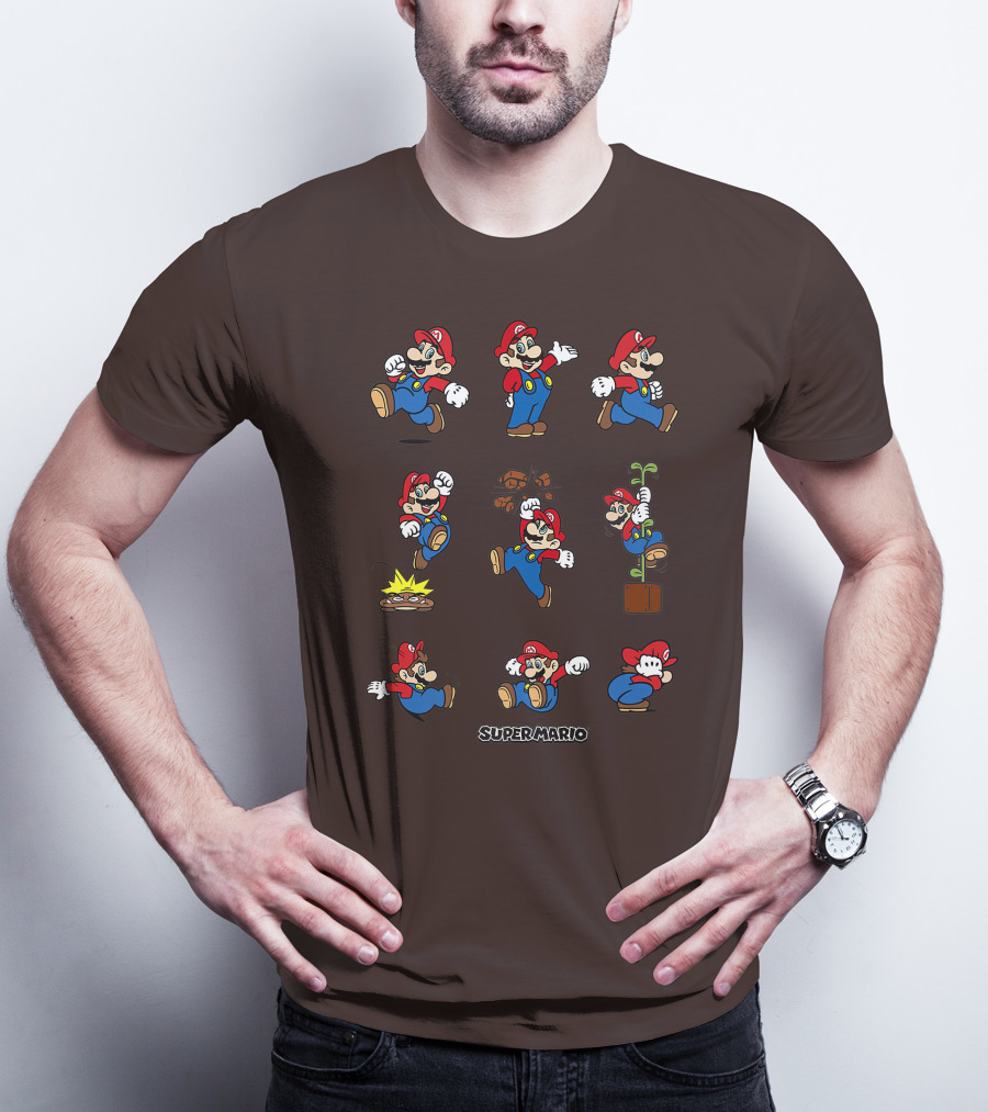 Super Mario All The Moves Funny Action Series T-Shirt