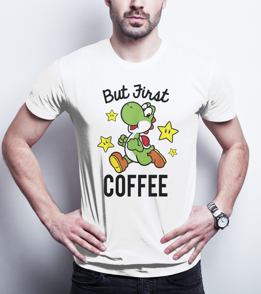 But First Coffee Funny Super Mario Yoshi Stars T-Shirt