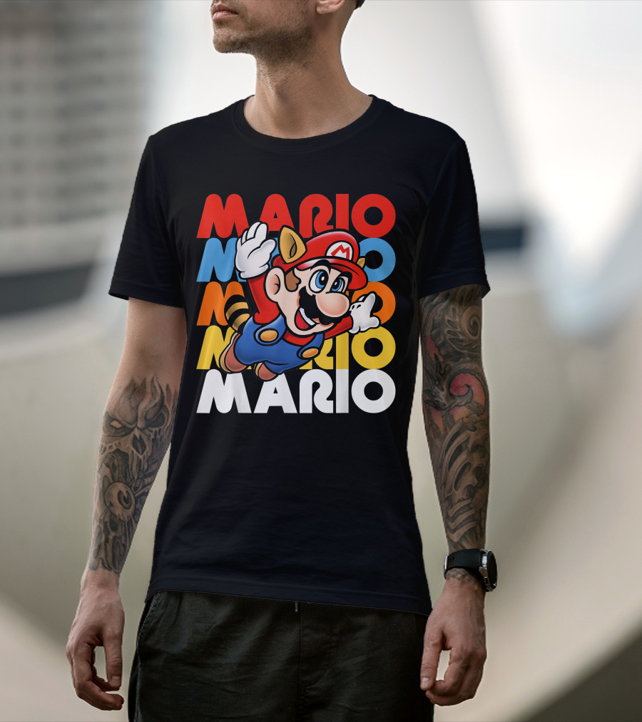 Funny Super Mario Retro Raccoon Flying Mario Repeat T-Shirt