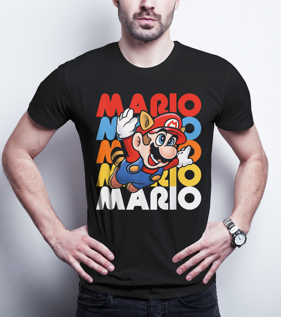 Funny Super Mario Retro Raccoon Flying Mario Repeat T-Shirt
