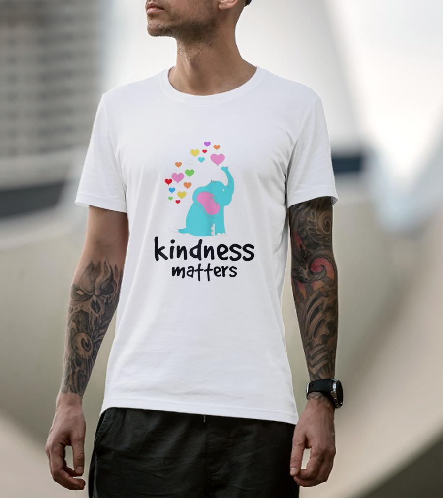 Kindness Matters Rainbow Hearts Elephant Teacher T-Shirt