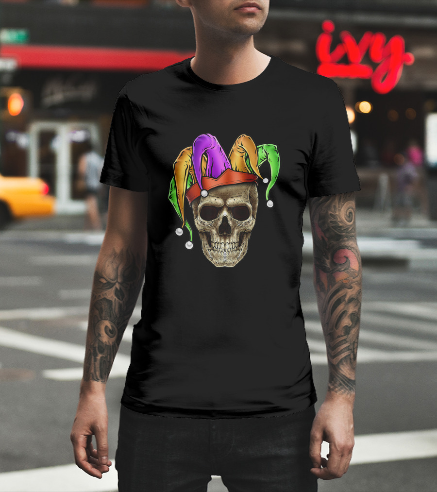 Mardi Gras Skull Jester Joker Louisiana Cajun T-Shirt