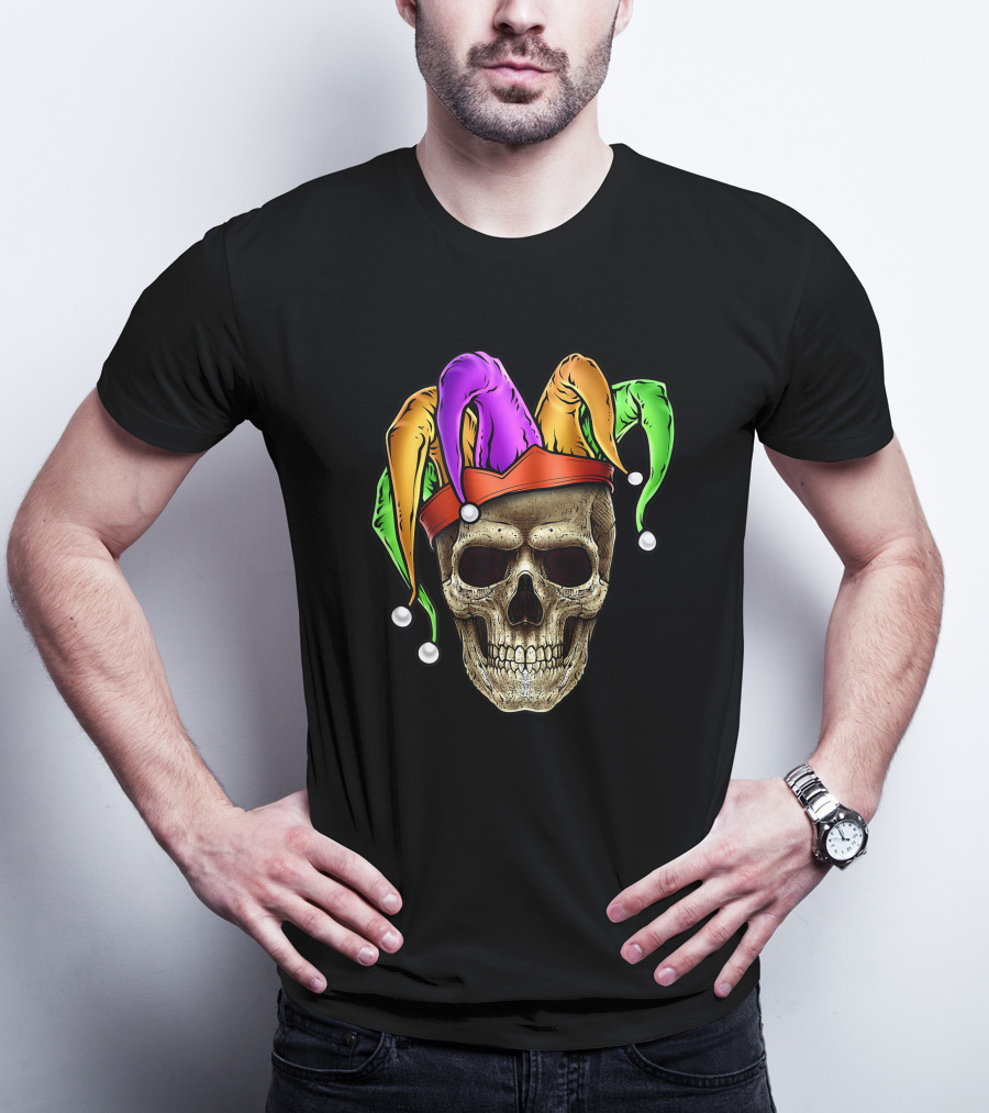 Mardi Gras Skull Jester Joker Louisiana Cajun T-Shirt