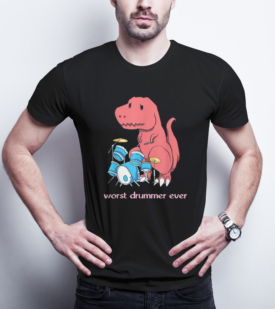 Worst Drummer Ever Dinosaur Rex Playing Drums T-Shirt
