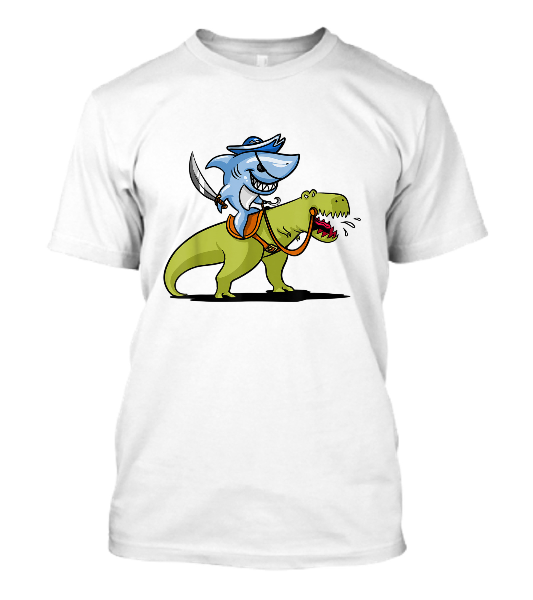 Shark Pirate Riding T-Rex Dinosaur Adventure T-Shirt
