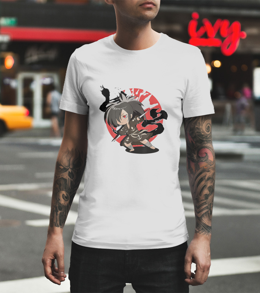 Dororo Hyakkimaru Chibi Samurai Red Sunburst Anime T-Shirt