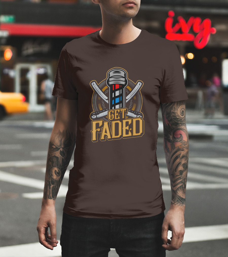 Get Faded Barber Pole Straight Razor T-Shirt