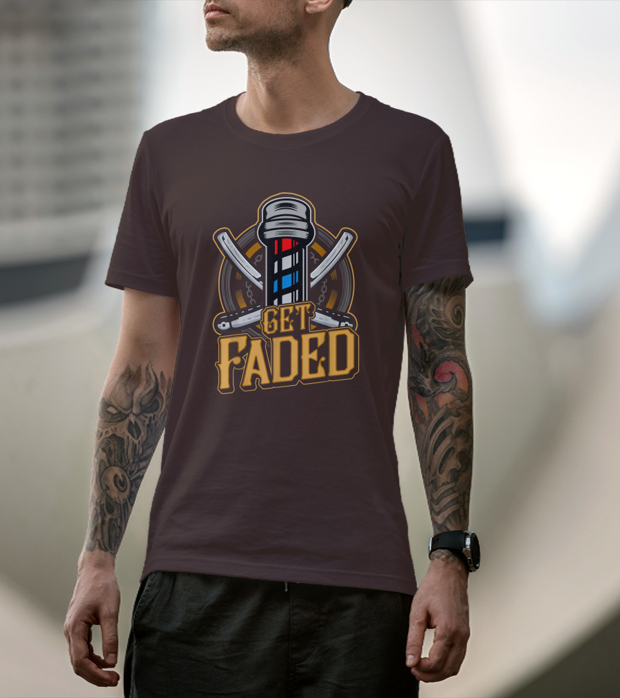Get Faded Barber Pole Straight Razor T-Shirt