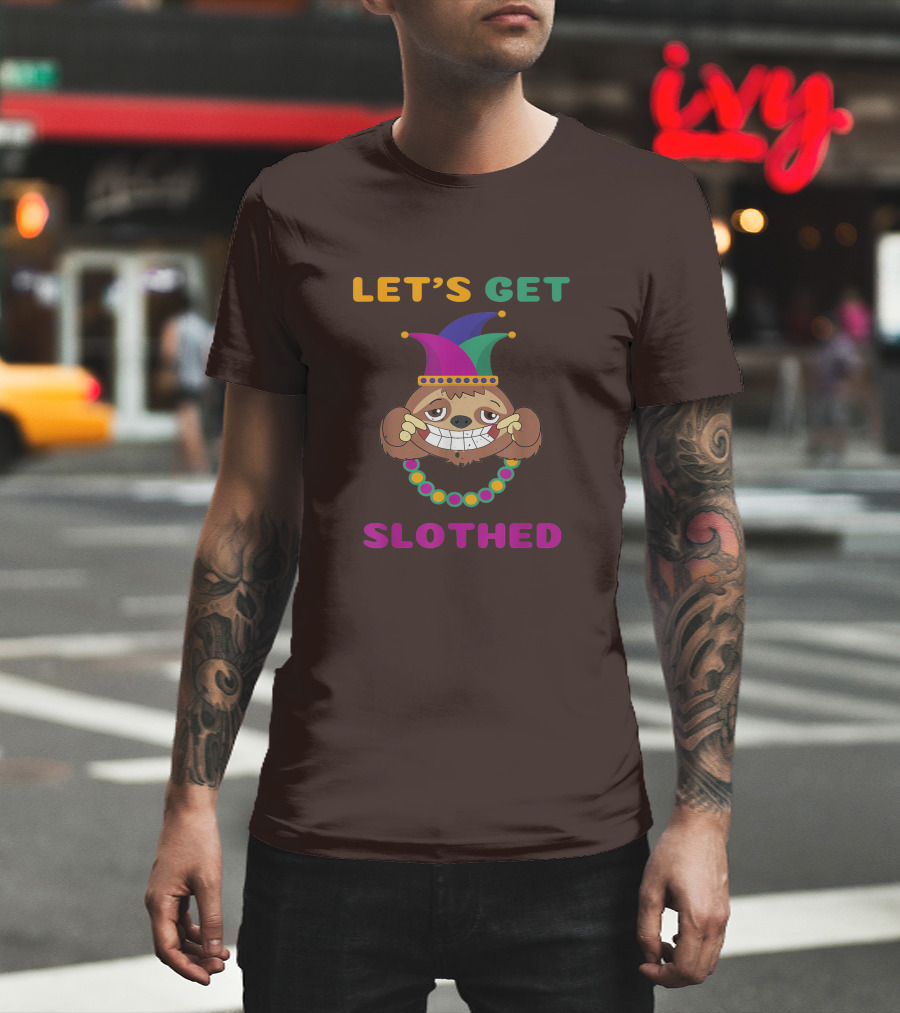 Let's Get Slothed Funny Sloth Mardi Gras Jester Beads T-Shirt