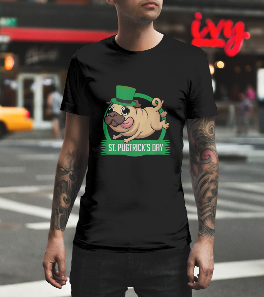 St. Pugtrick's Day Funny Dog With Green Hat T-Shirt