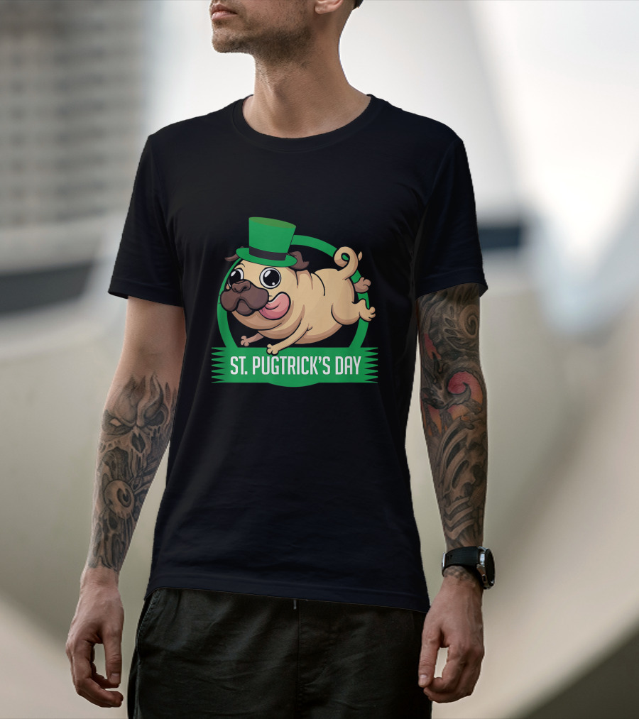 St. Pugtrick's Day Funny Dog With Green Hat T-Shirt