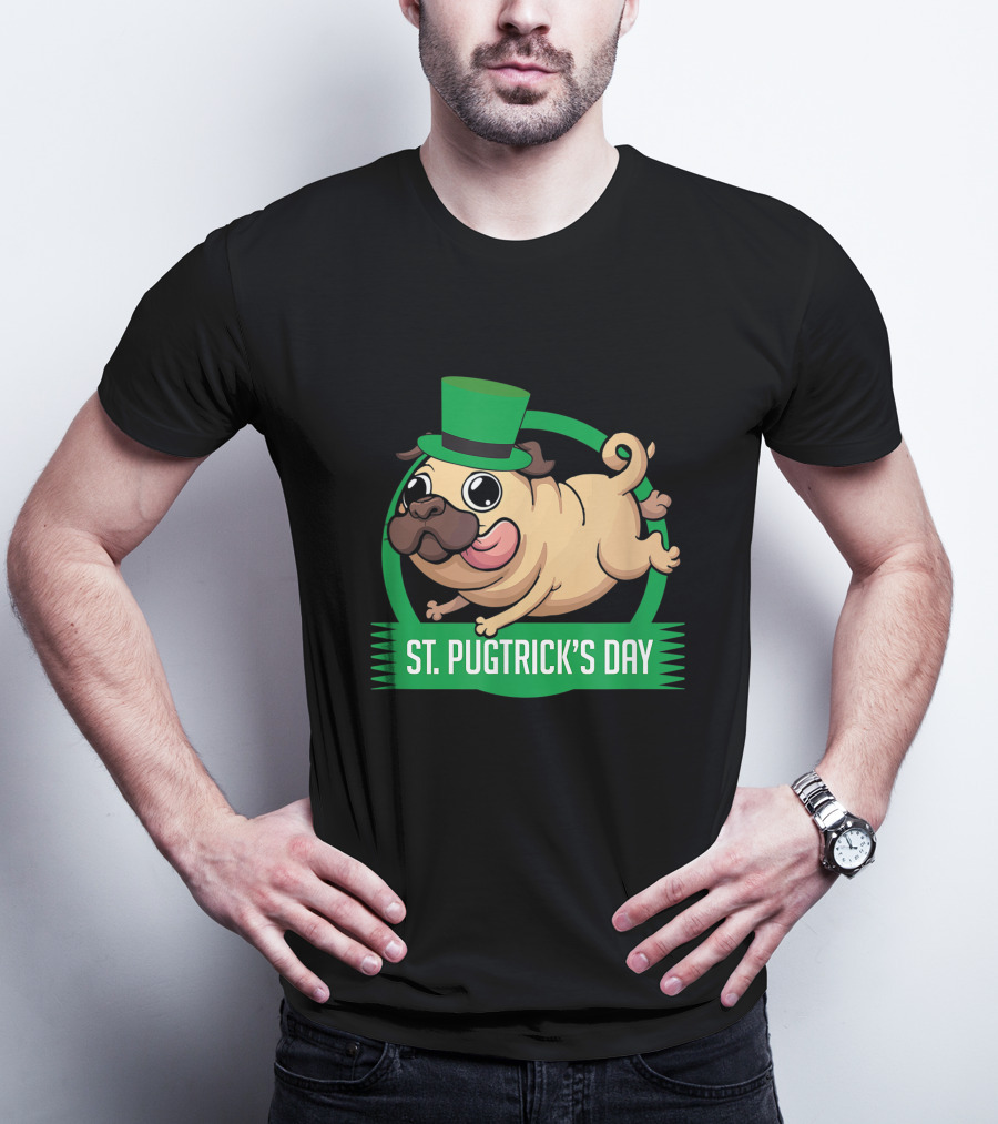 St. Pugtrick's Day Funny Dog With Green Hat T-Shirt