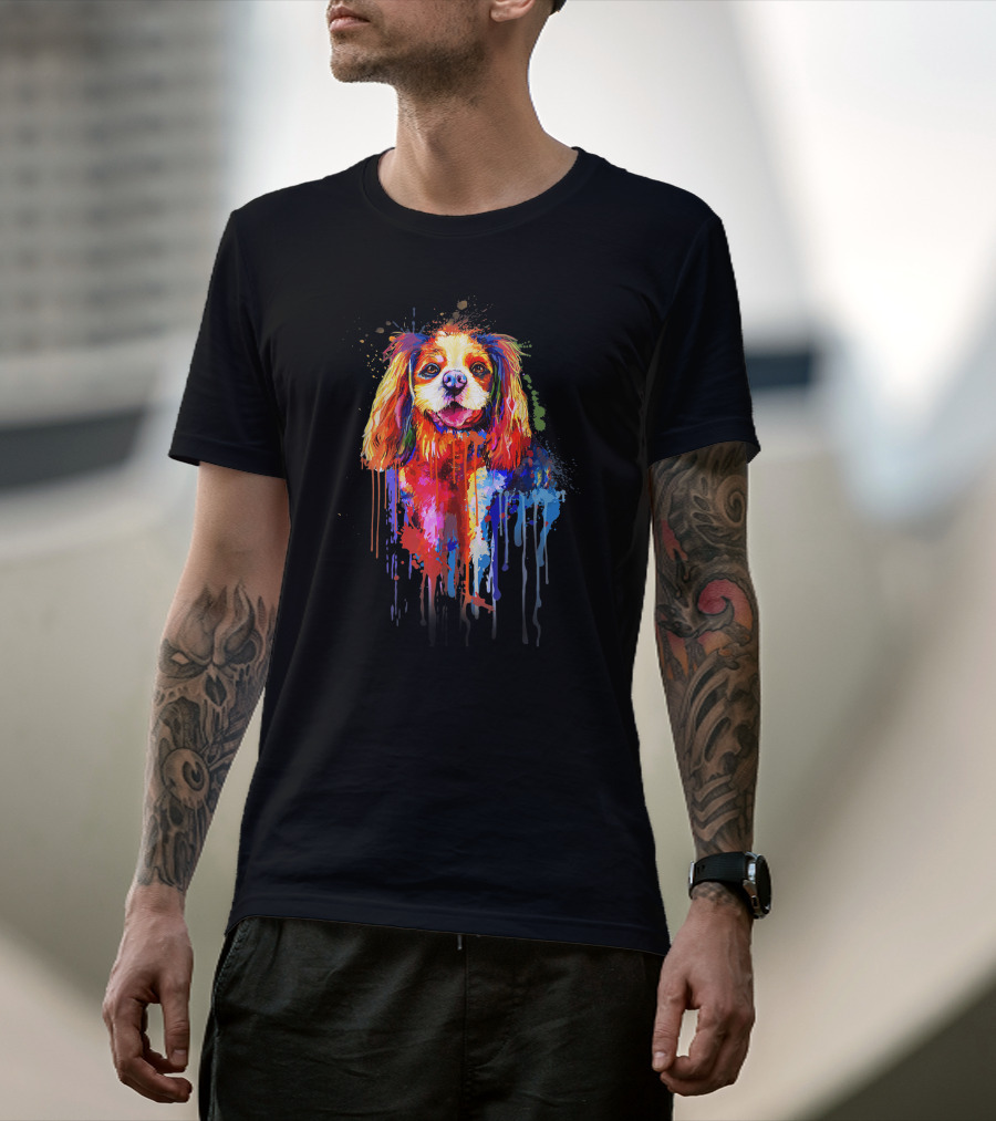 Dog Watercolor Painting Vibrant Dripping Colors T-Shirt