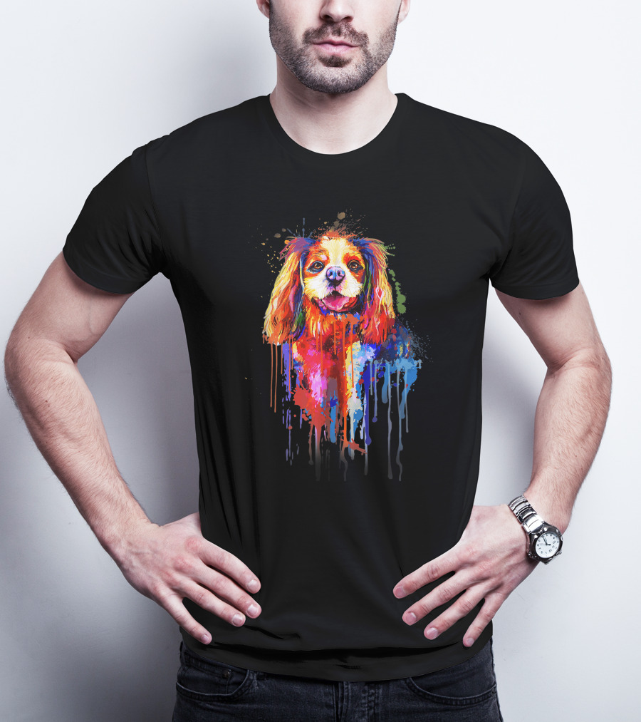 Dog Watercolor Painting Vibrant Dripping Colors T-Shirt